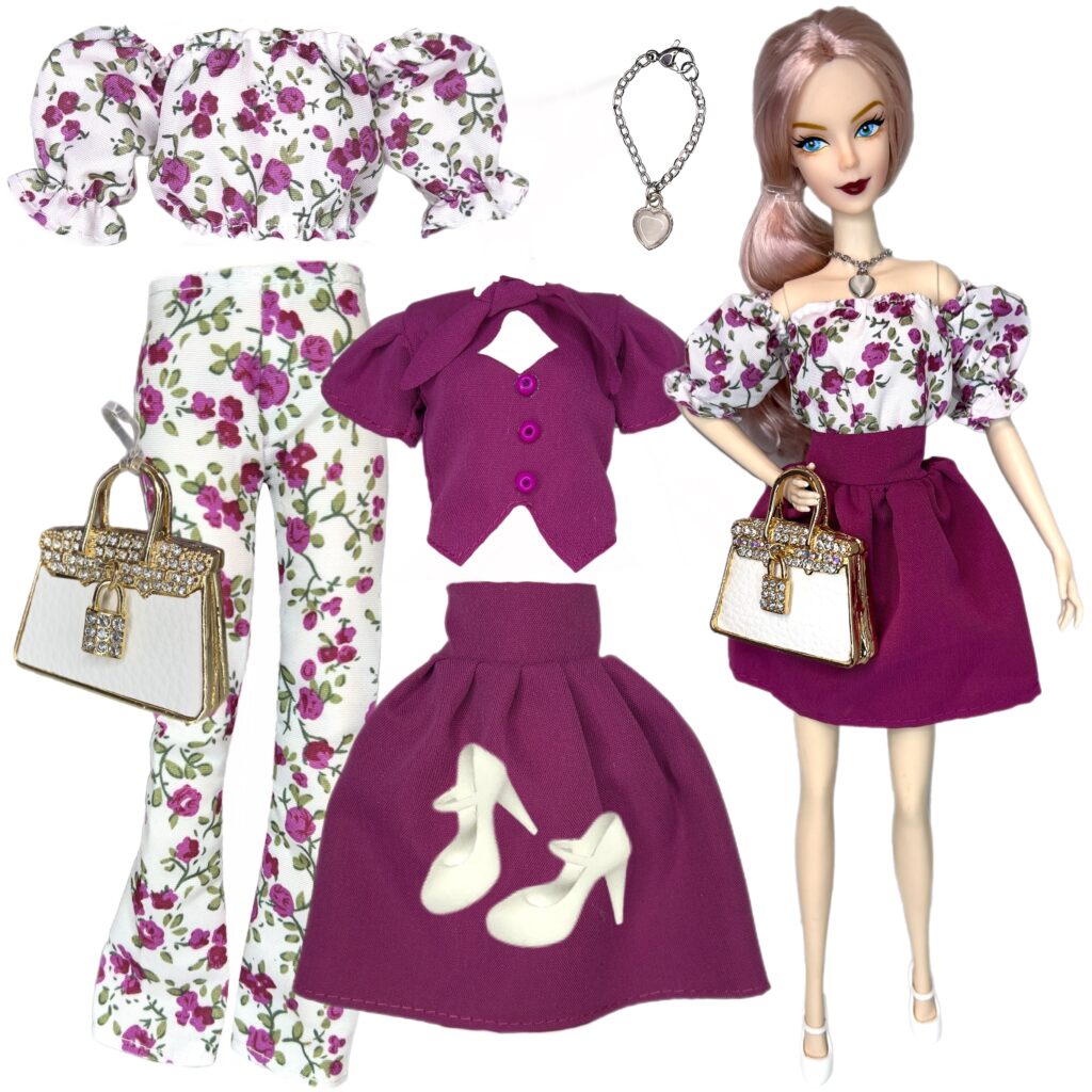 Eledoll Clothes Fashion Pack for 12 inch Fashion Doll BERRY BLOSSOM Set ...