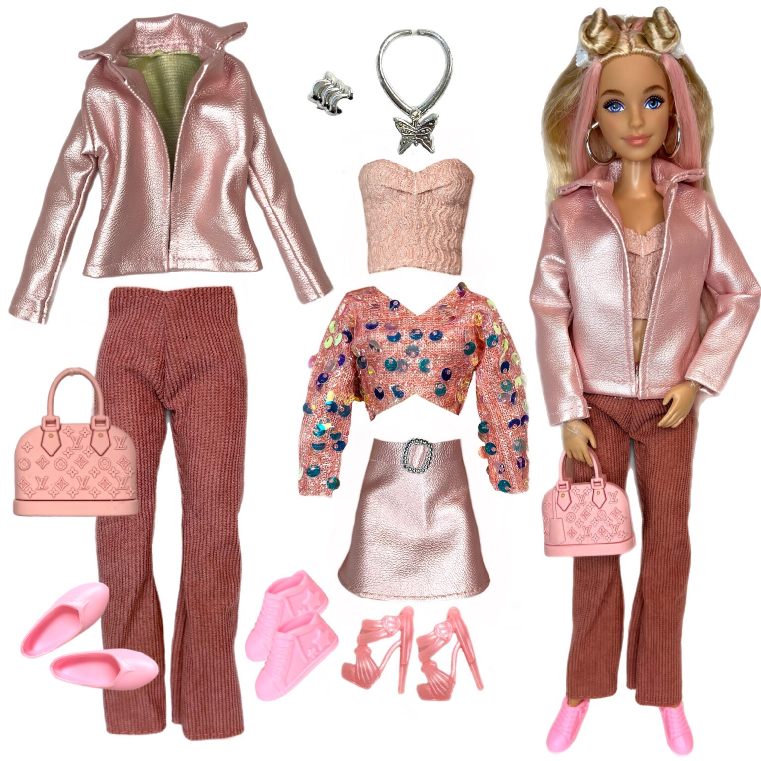 Eledoll Clothes Fashion Pack for 12 inch Fashion Doll Rose Gold Pink ...