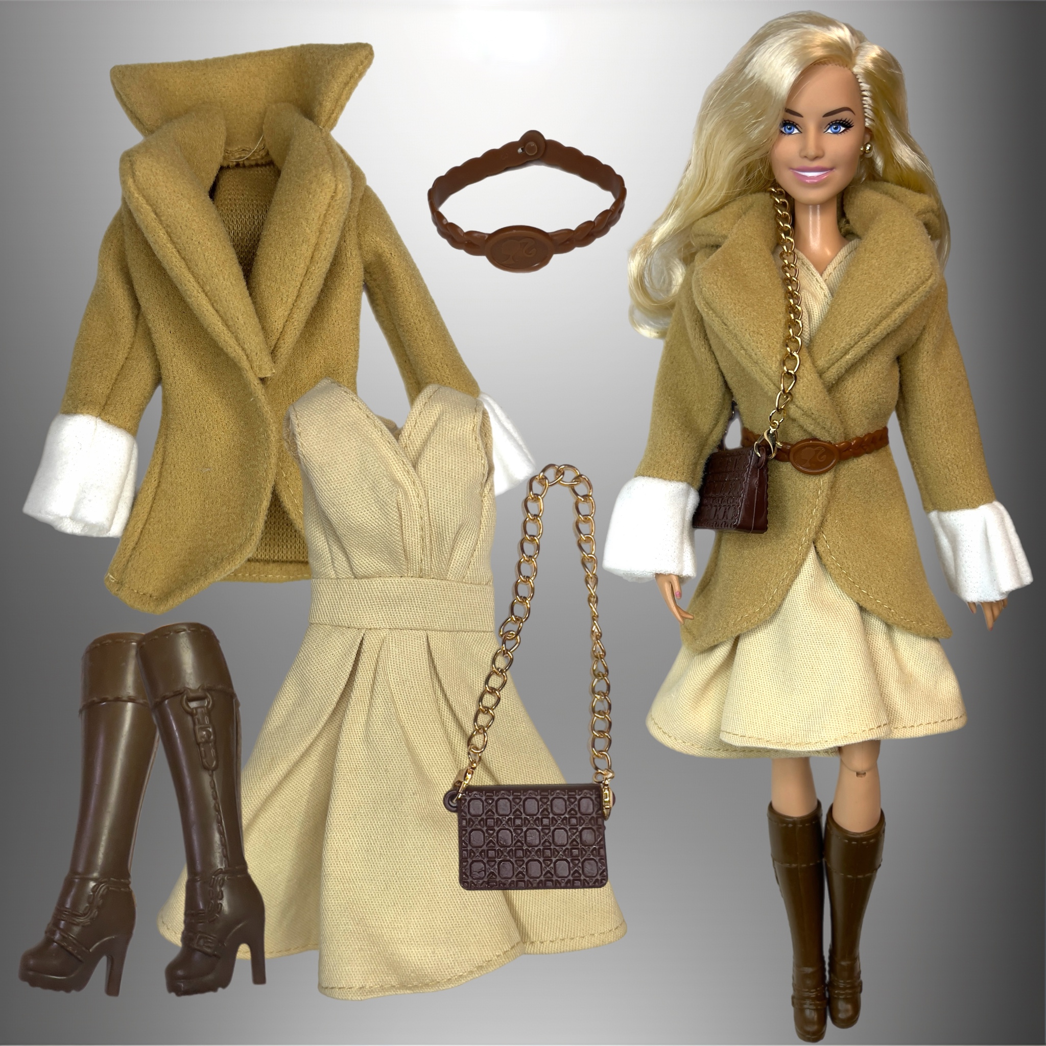 Eledoll Fashion Pack Clothes for 12 inch Fashion Doll Equestrian Beige ...
